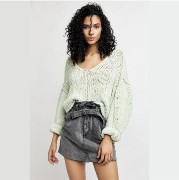 Free People | Sweaters | Free People Knit Cropped Oversized Mint Green ...
